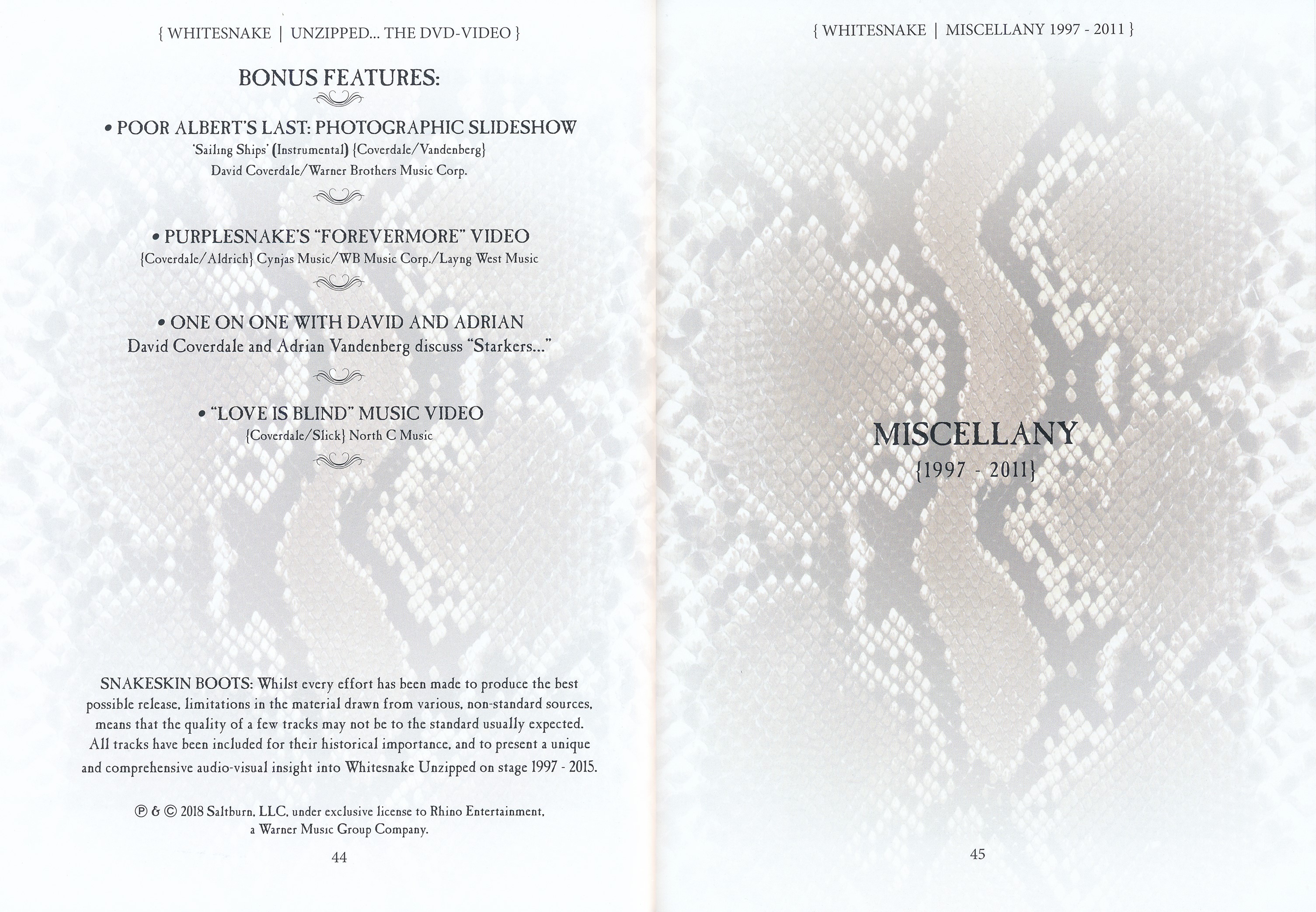 Whitesnake Unzipped : Booklet23 | CD Covers | Cover Century | Over 1. ...